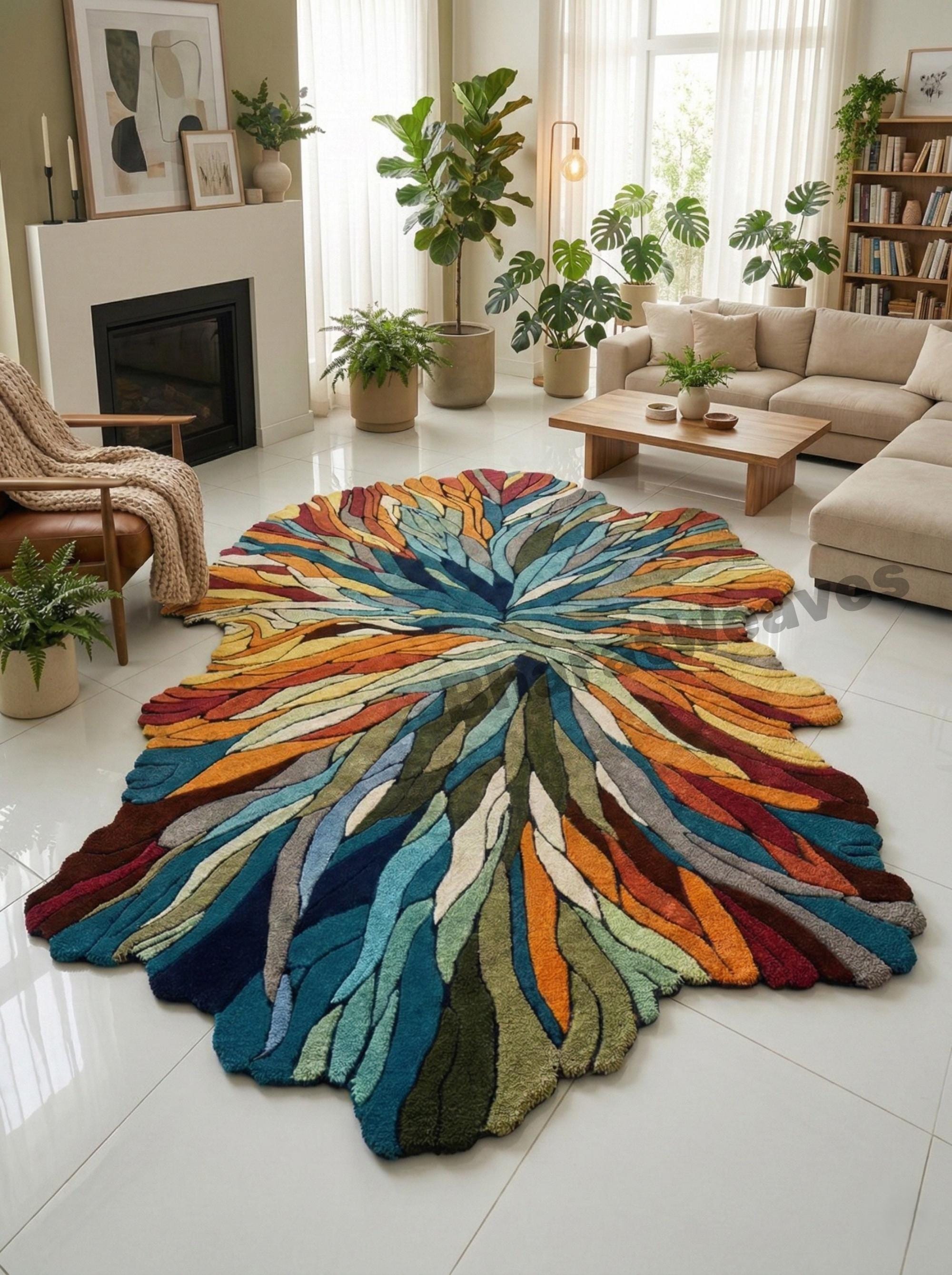 Luxury Leaf-shaped Handmade Rug — Hand-tufted Wool Rug| Multi-color ...