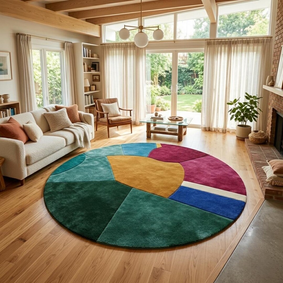 Round Hand Tufted Rug – Modern Abstract Geometric Area Rug for Living ...
