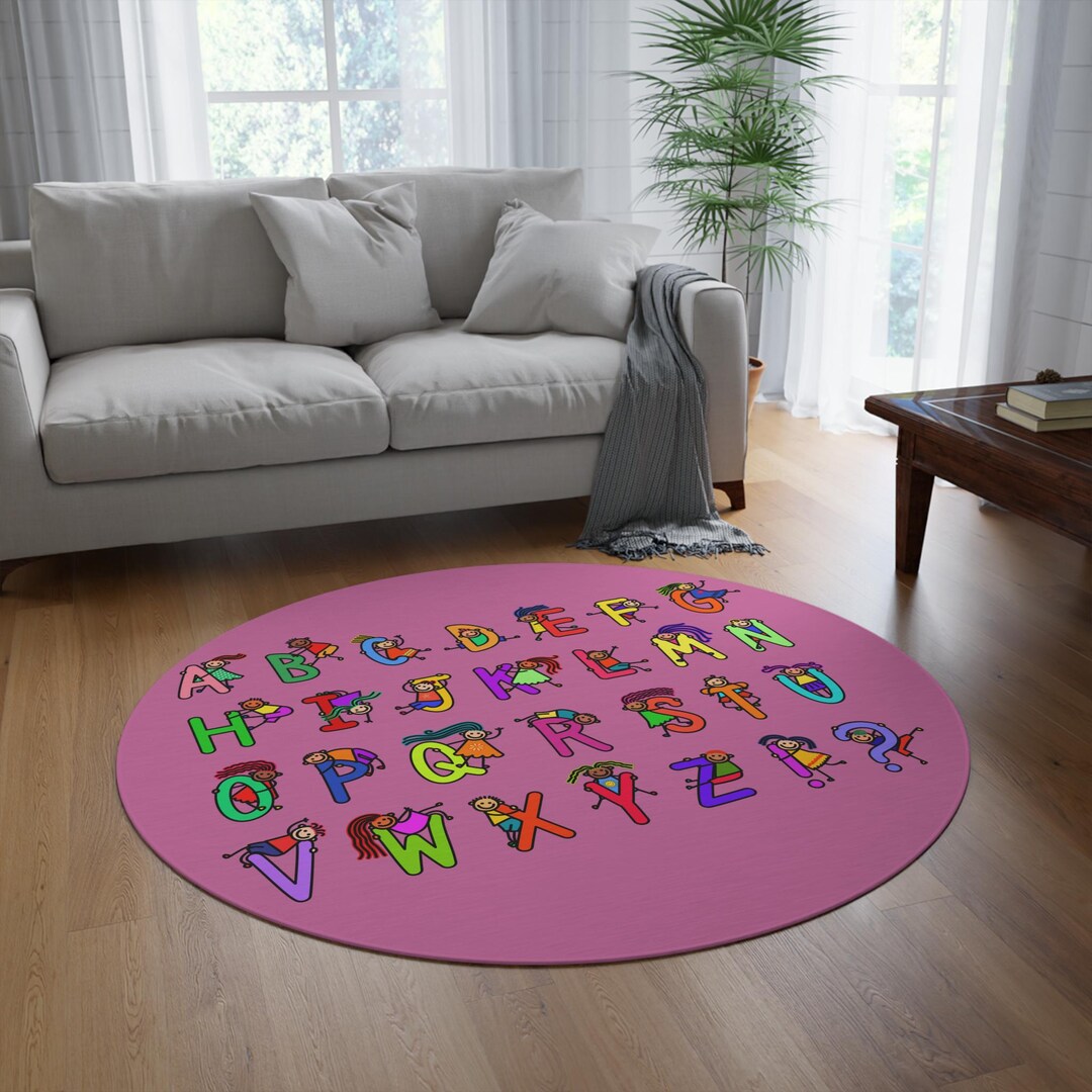 Alphabet Round Rug for Kids Playroom, Educational Learning Area Rug ...