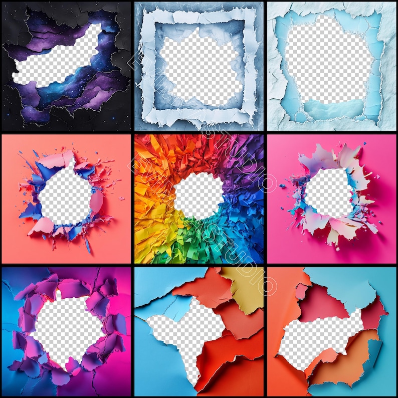 25 Ripped Paper PNG Overlays Bundle, Torn Digital Backdrops for ...