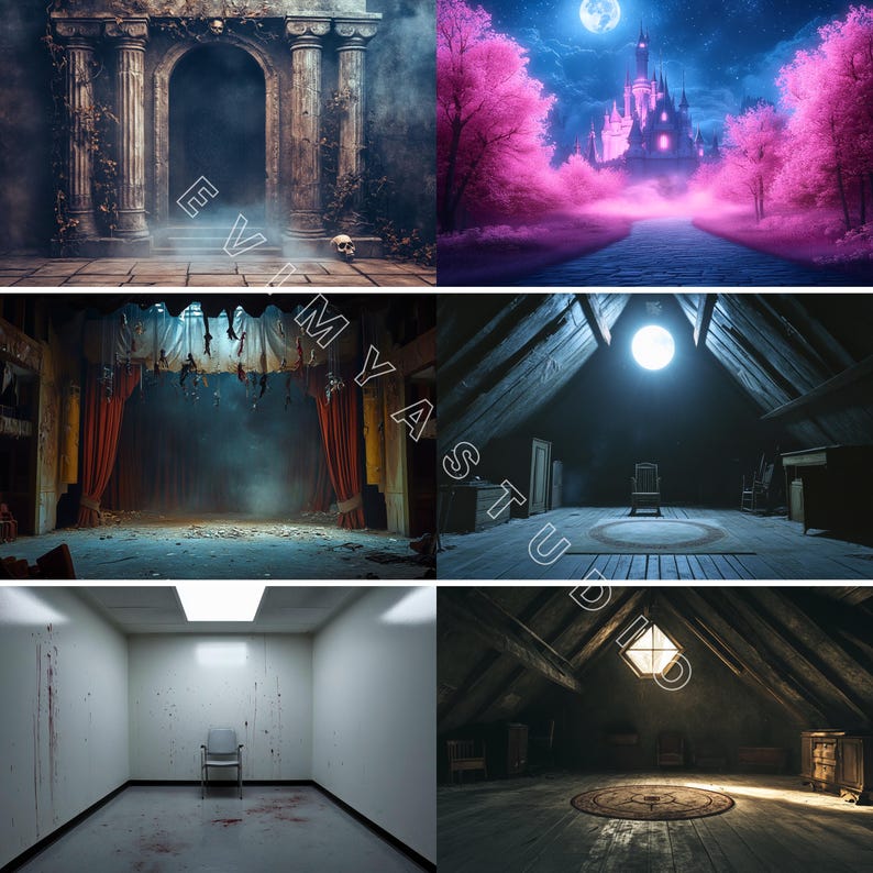 200 Spooky Halloween Digital Backdrop: Gothic Horror Scene, Dark ...
