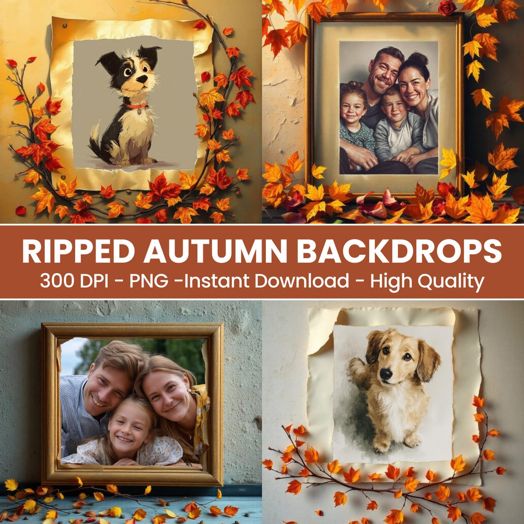 5 Fall Ripped Paper Digital Backdrop, PNG Frames With Transparent ...