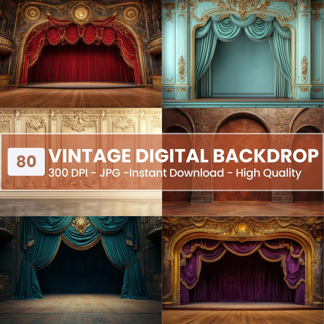 Theater Digital Backdrops | Vintage Stage Background, Old Master ...