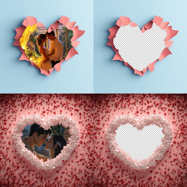 Ripped Paper PNG Overlays, Ripped Heart Digital Backgrounds, Valentines ...