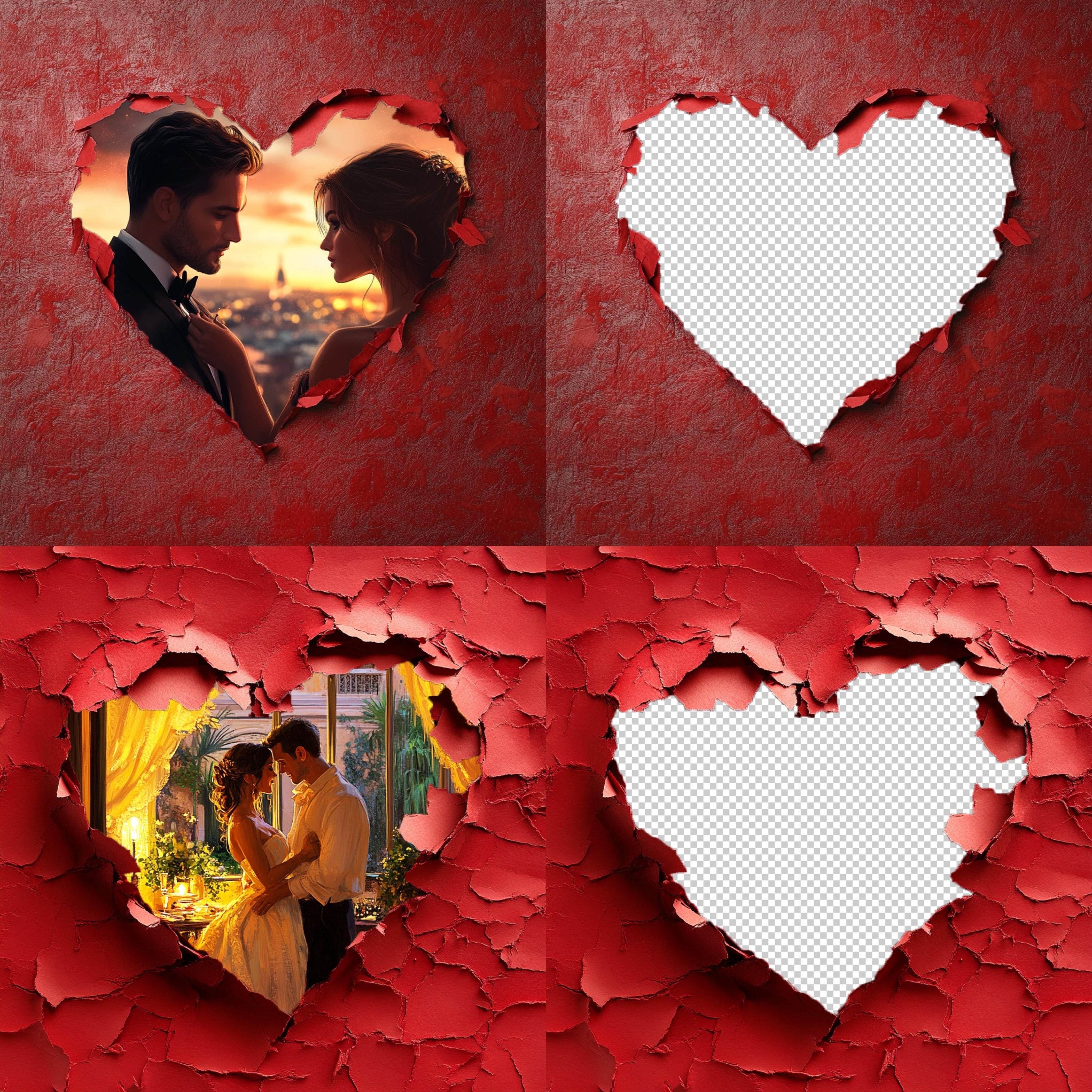 Ripped Paper PNG Overlays, Ripped Heart Digital Backgrounds, Valentines ...