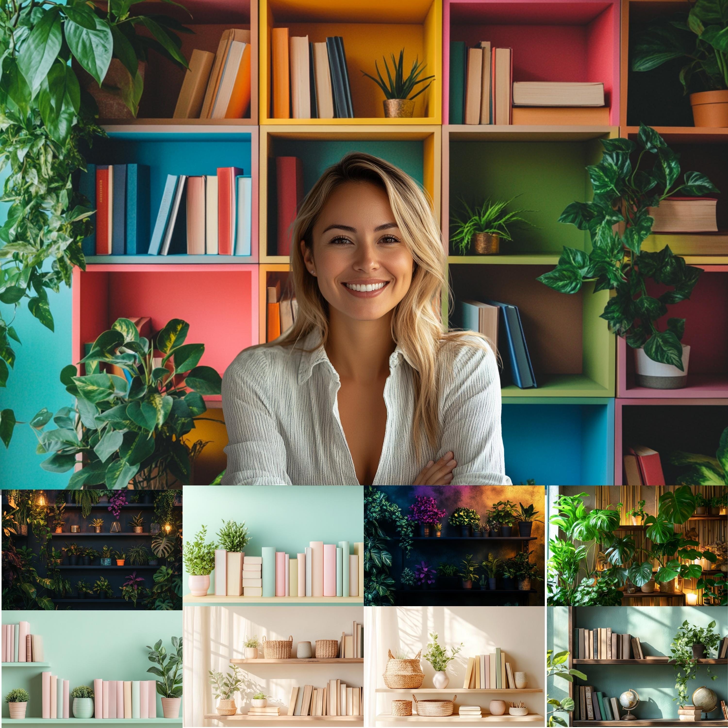 Greenery Shelving Digital Backdrop for Videoconferences & Remote Plants ...