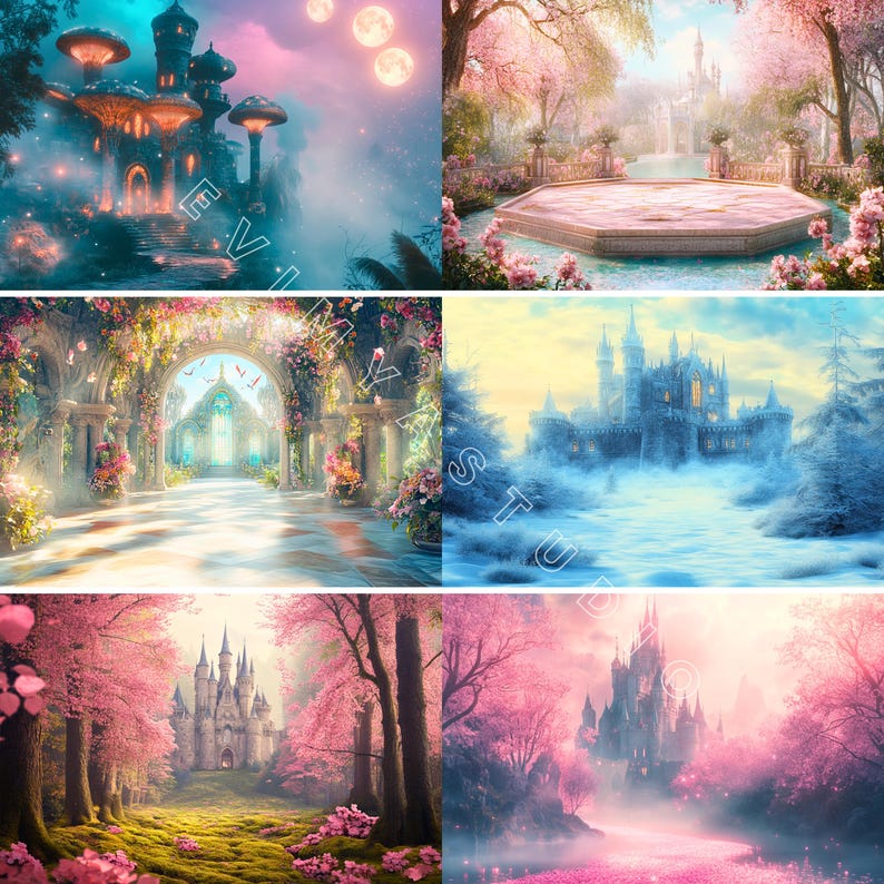 Fairytale Castle Digital Backgrounds for Kids Birthday, Fantasy ...