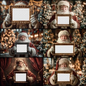 12 Santa Holding Frame Digital Backdrop, Christmas Photo Overlays ...