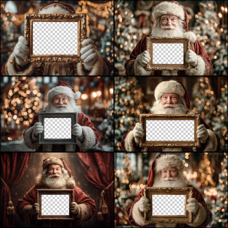 12 Santa Holding Frame Digital Backdrop, Christmas Photo Overlays ...