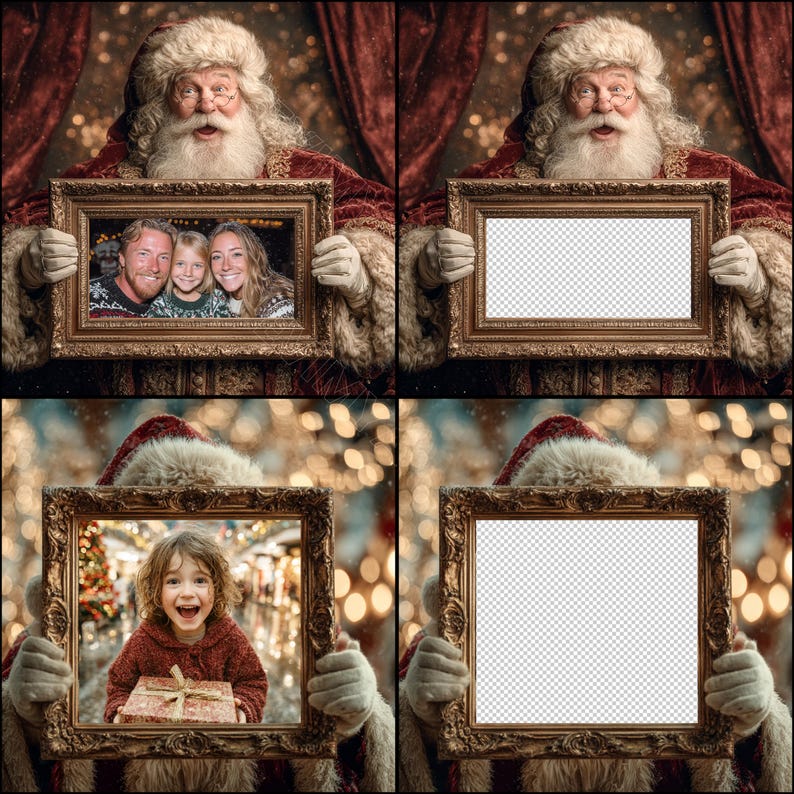 12 Santa Holding Frame Digital Backdrop, Christmas Photo Overlays ...