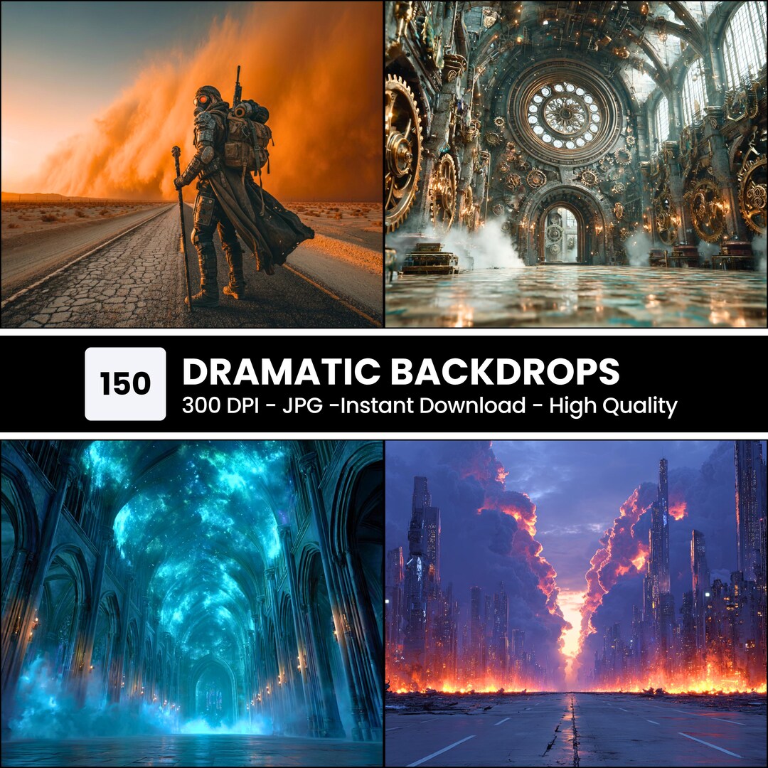 150 Epic Cinematic Digital Backdrops, Steampunk Overlays, Post ...