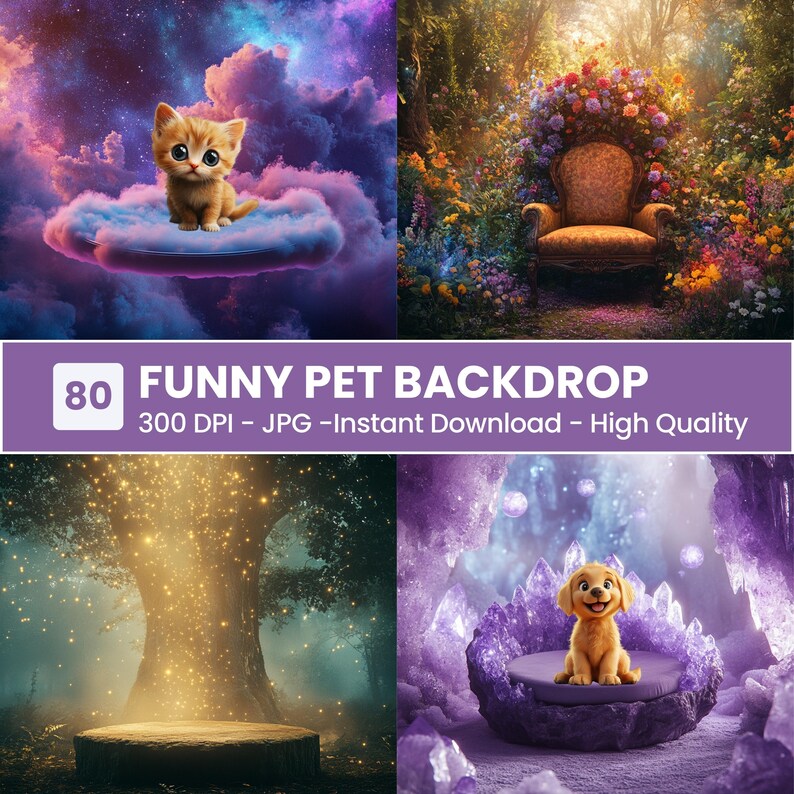 80 Pet Digital Backgrounds for Animal Photos, Whimsical Photography ...