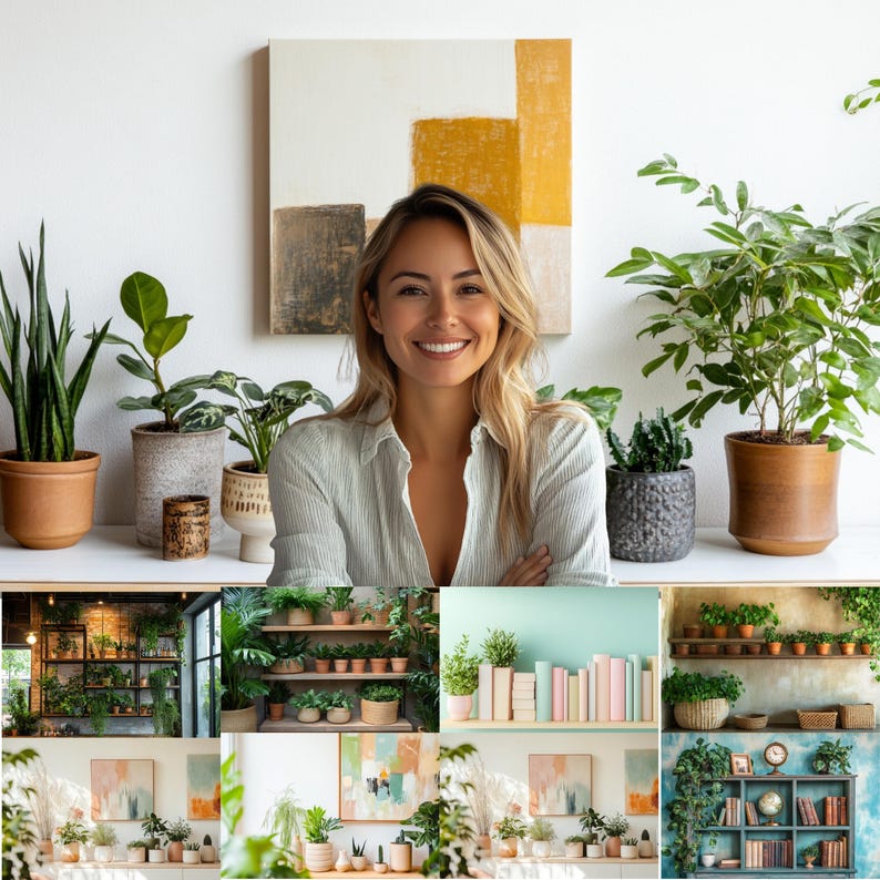 Spring Zoom Background, Greenery Bookshelves Backdrop for Zoom and ...
