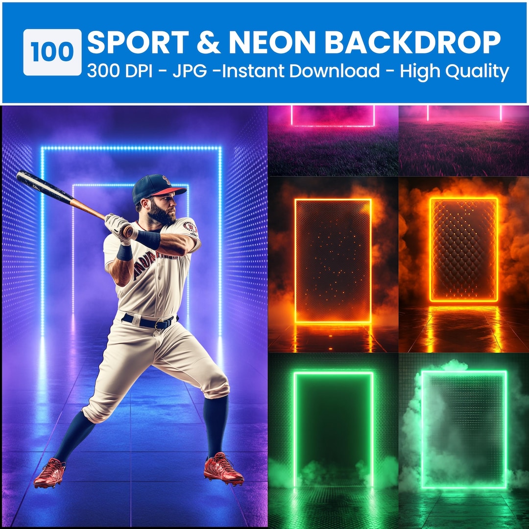 100 Sports Photography Backdrops: Neon Stadium Lights (digital Download ...
