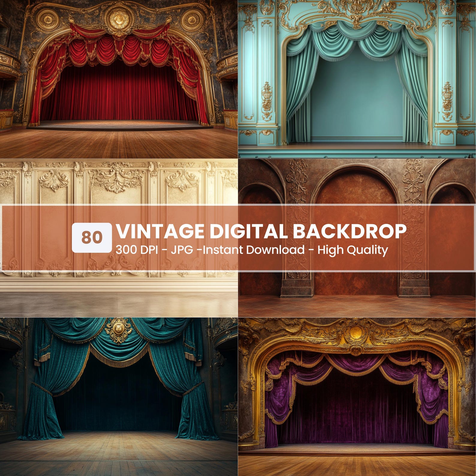 Theater Digital Backdrops | Vintage Stage Background, Old Master ...
