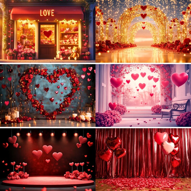 100 Valentine's Day Digital Backdrops: Romantic Photo Overlays (JPG) - Etsy