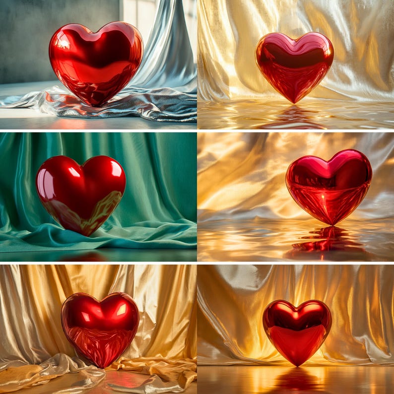 Digital Valentines Day Heart Backdrops, Fabric Romantic Red Digital ...