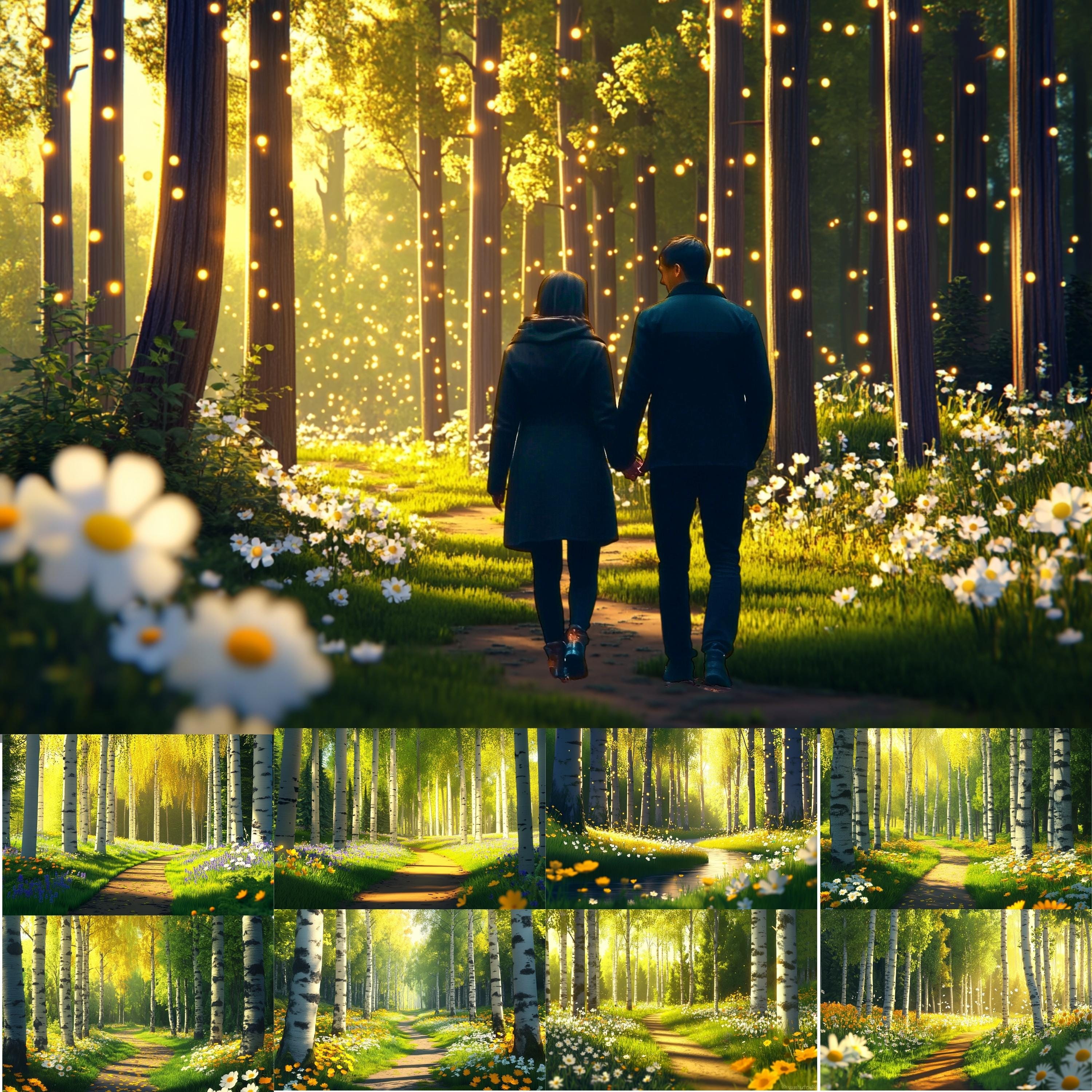 Spring Forest Digital Backdrop Overlay With Daisy Flowers Lush Green ...