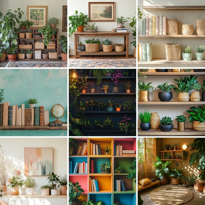 Greenery Shelving Digital Backdrop for Videoconferences & Remote Plants ...