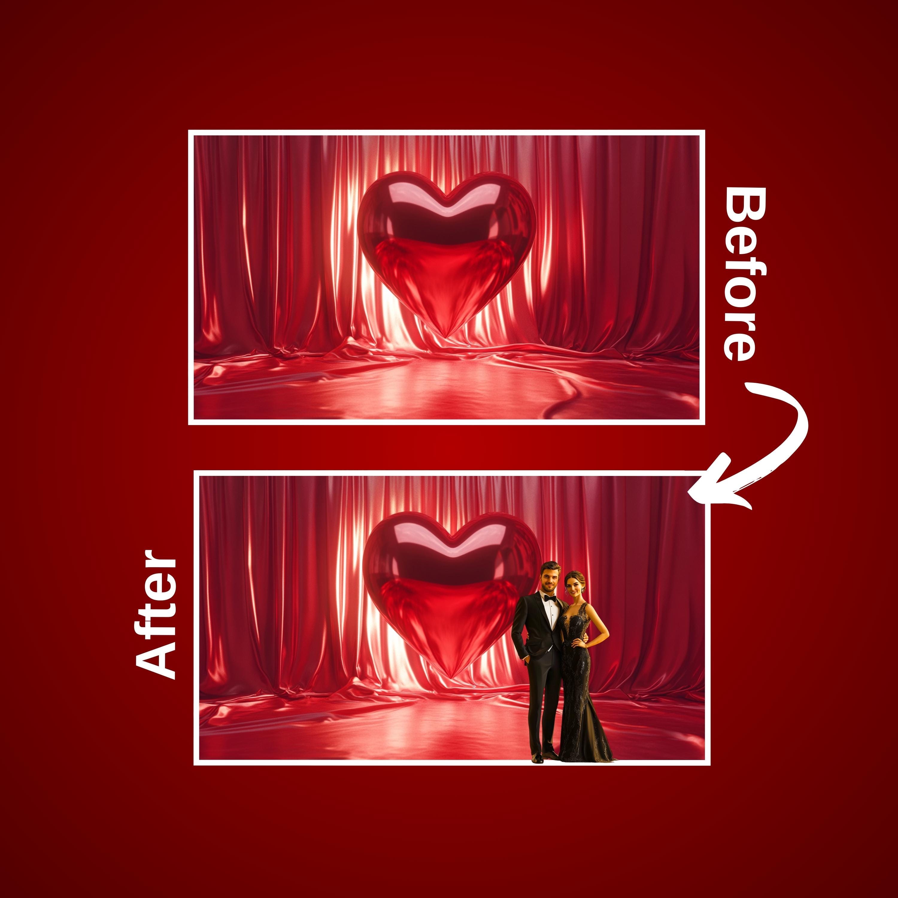Digital Valentines Day Heart Backdrops, Fabric Romantic Red Digital ...