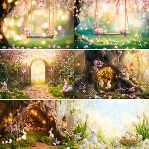 200 Digital Easter Background, Bunny, Egg Background for Kids, Spring Photo Backdrop, Vibrant ...