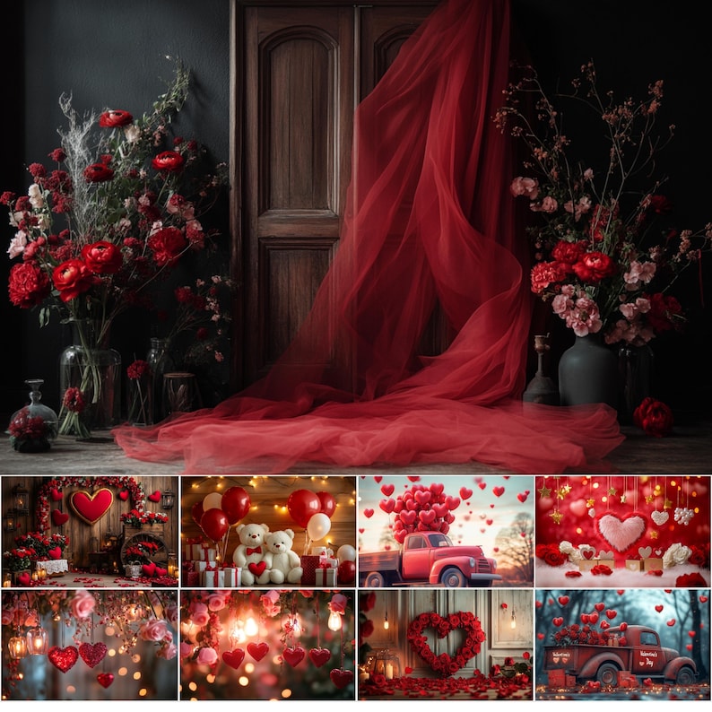 120 Valentine's Day Digital Backdrop | Red Backdrops for Maternity ...