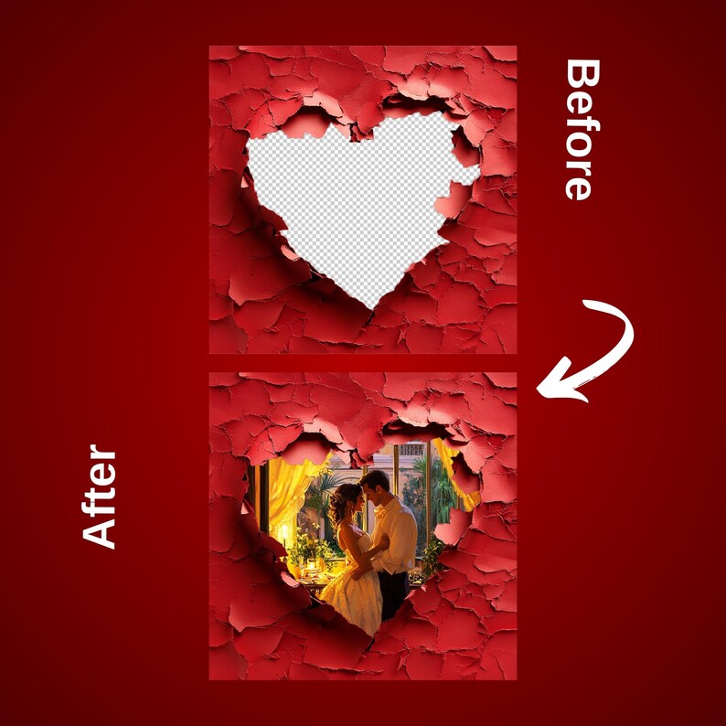 Ripped Paper PNG Overlays, Ripped Heart Digital Backgrounds, Valentines ...