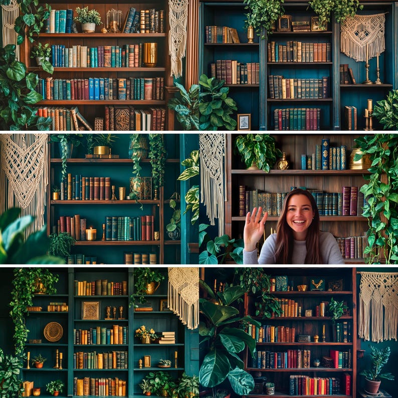 Boho Home Office Zoom Background | Rustic Shelves Backdrop for Virtual ...