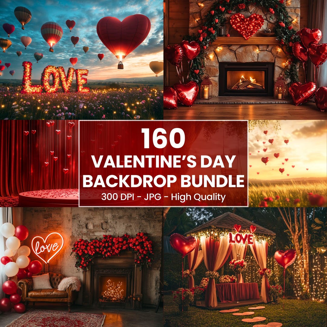 160 Valentine's Day Backdrop Bundle | Romantic Love-themed Digital ...