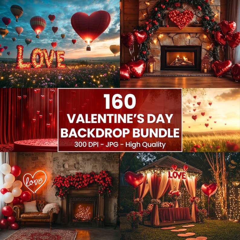 160 Valentine's Day Backdrop Bundle | Romantic Love-themed Digital ...