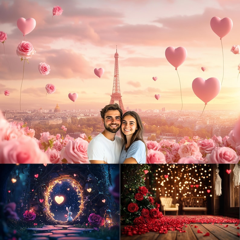 30 Valentine Digital Backdrop Bundle: Romantic Love Bokeh – Couple ...