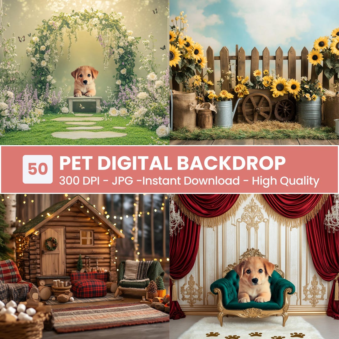 50 Pet Digital Backdrops for Pet Photography Fun Backgrounds Festive ...