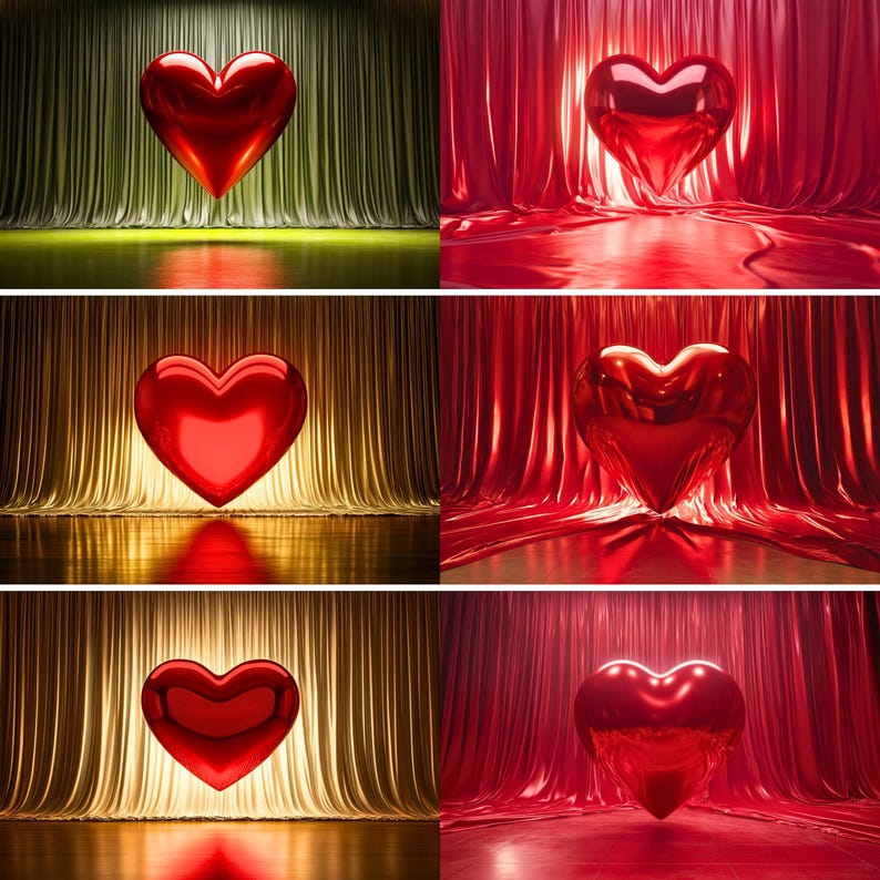 Digital Valentines Day Heart Backdrops, Fabric Romantic Red Digital ...