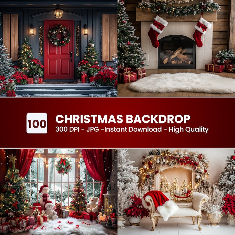Christmas Digital Backdrop - 100 Festive Holiday Backgrounds for ...