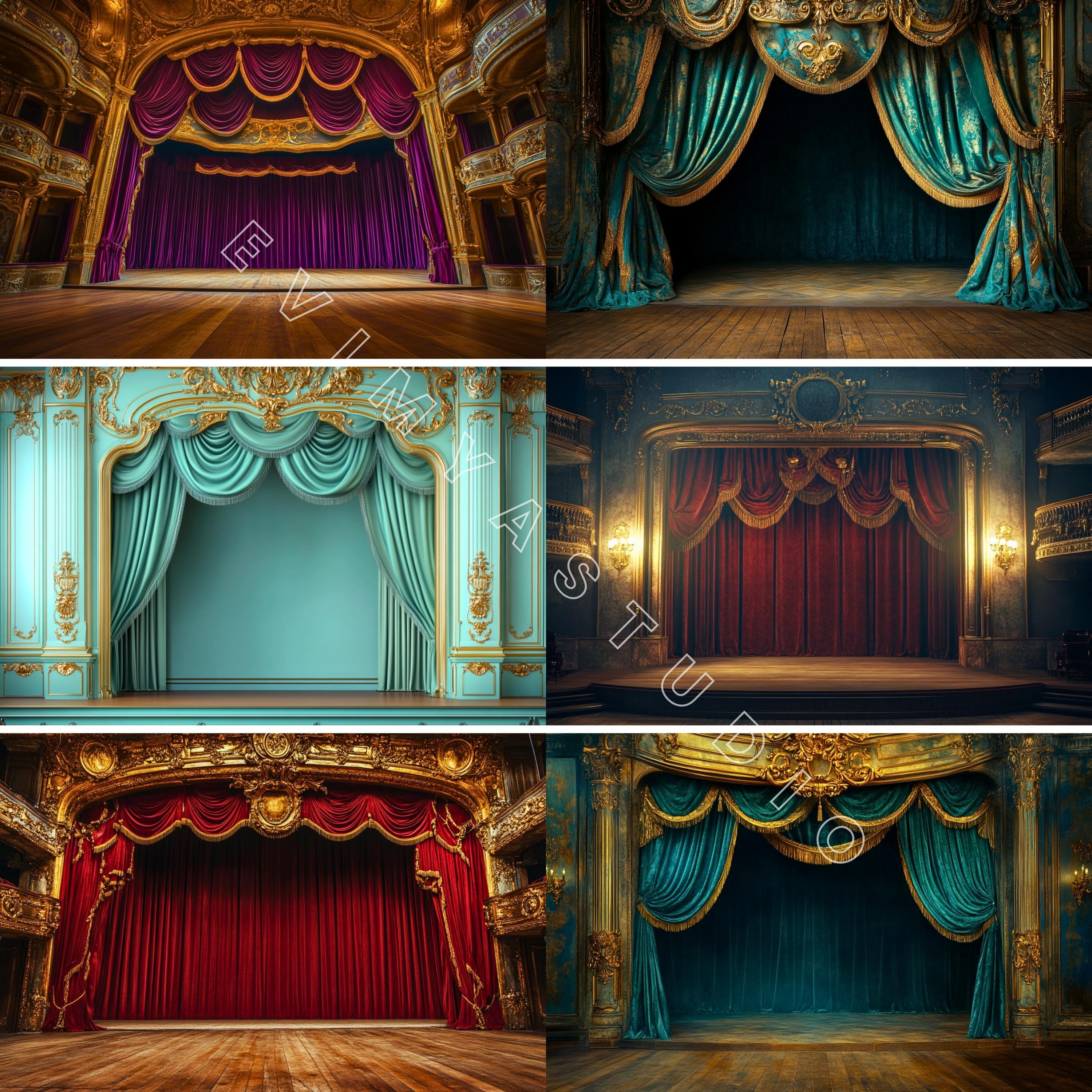 Theater Digital Backdrops | Vintage Stage Background, Old Master ...