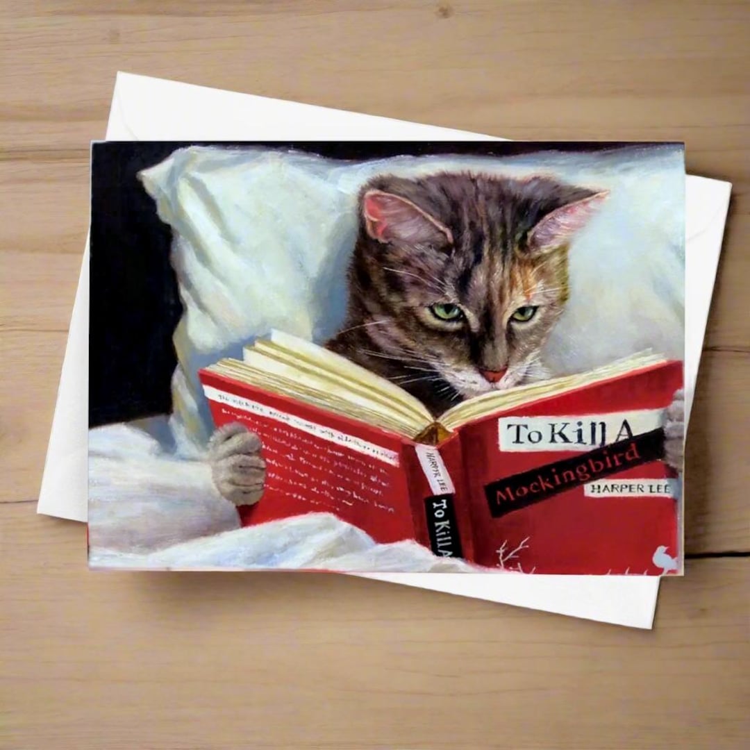 To Kill a Mockingbird Cat Artist Card, Cat Fine Art Card, Whimsical Cat ...