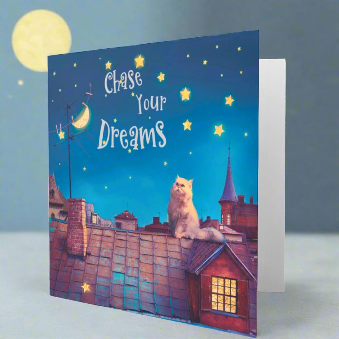 Good Luck Card, Well Done Card, Cat Greeting Card, Follow Your Dreams ...