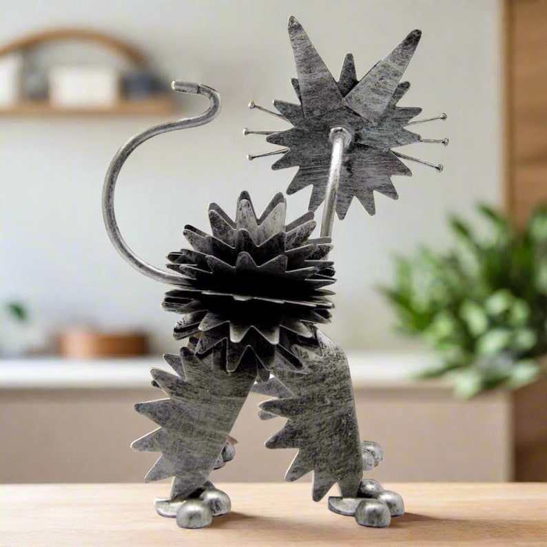 Metal Cat Sculpture, Cat Figurine, Cat Statue, Scrap Metal Standing Cat ...
