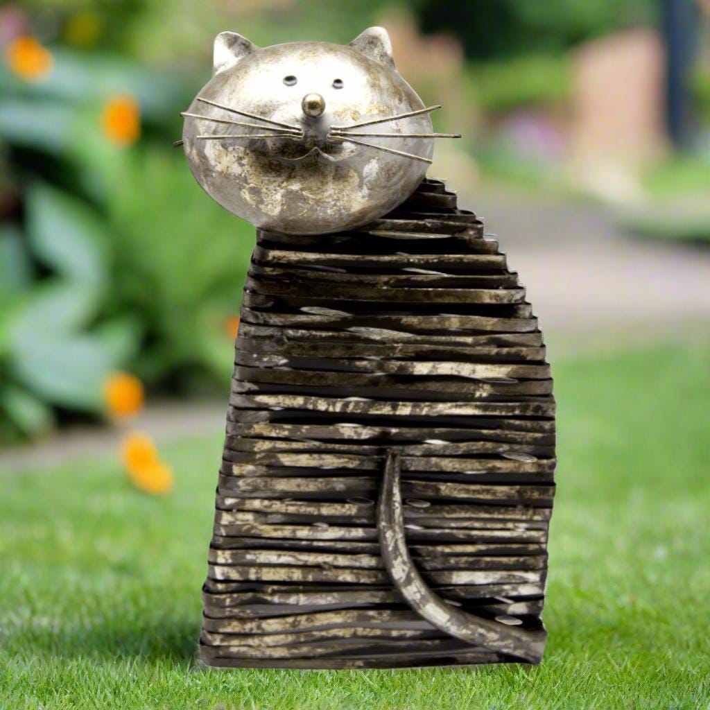 Metal Cat Sculpture, Cat Figurine, Cat Statue, Twisted Iron Standing ...