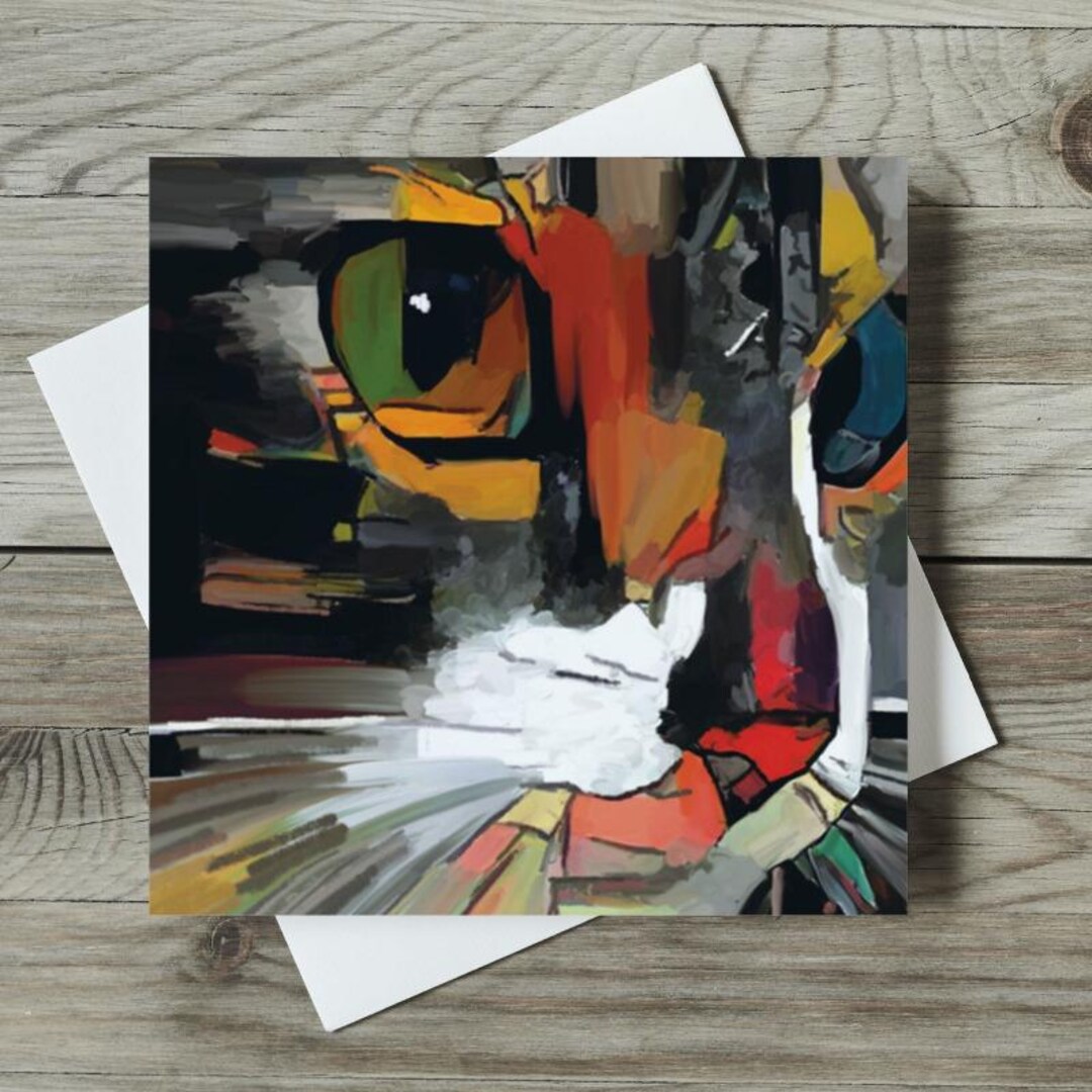 Cat Art Card, Cute Cat Card, Cat Greetings Card, Cat Card, Cat Painting ...