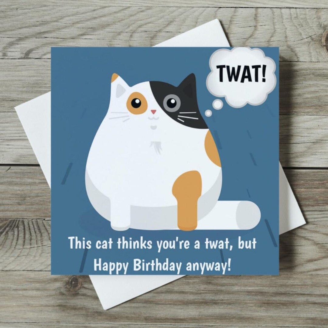 Funny Cat Birthday Card, Rude Cat Card, Cat Lover Card With Cats, Twat ...