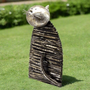 Metal Cat Sculpture, Cat Figurine, Cat Statue, Twisted Iron Standing ...