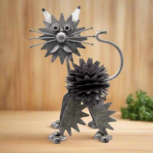 Metal Cat Sculpture, Cat Figurine, Cat Statue, Scrap Metal Standing Cat ...