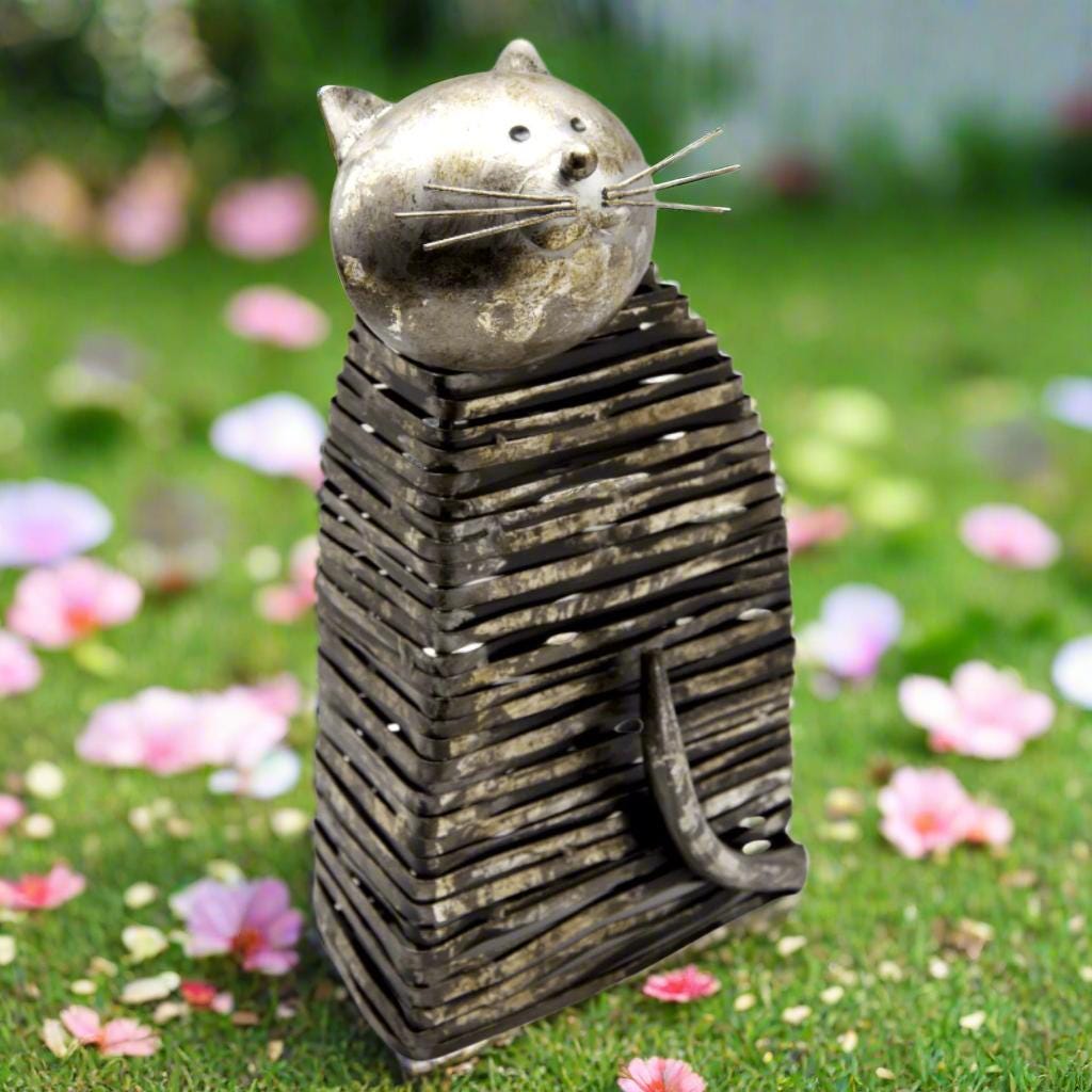 Metal Cat Sculpture, Cat Figurine, Cat Statue, Twisted Iron Standing ...