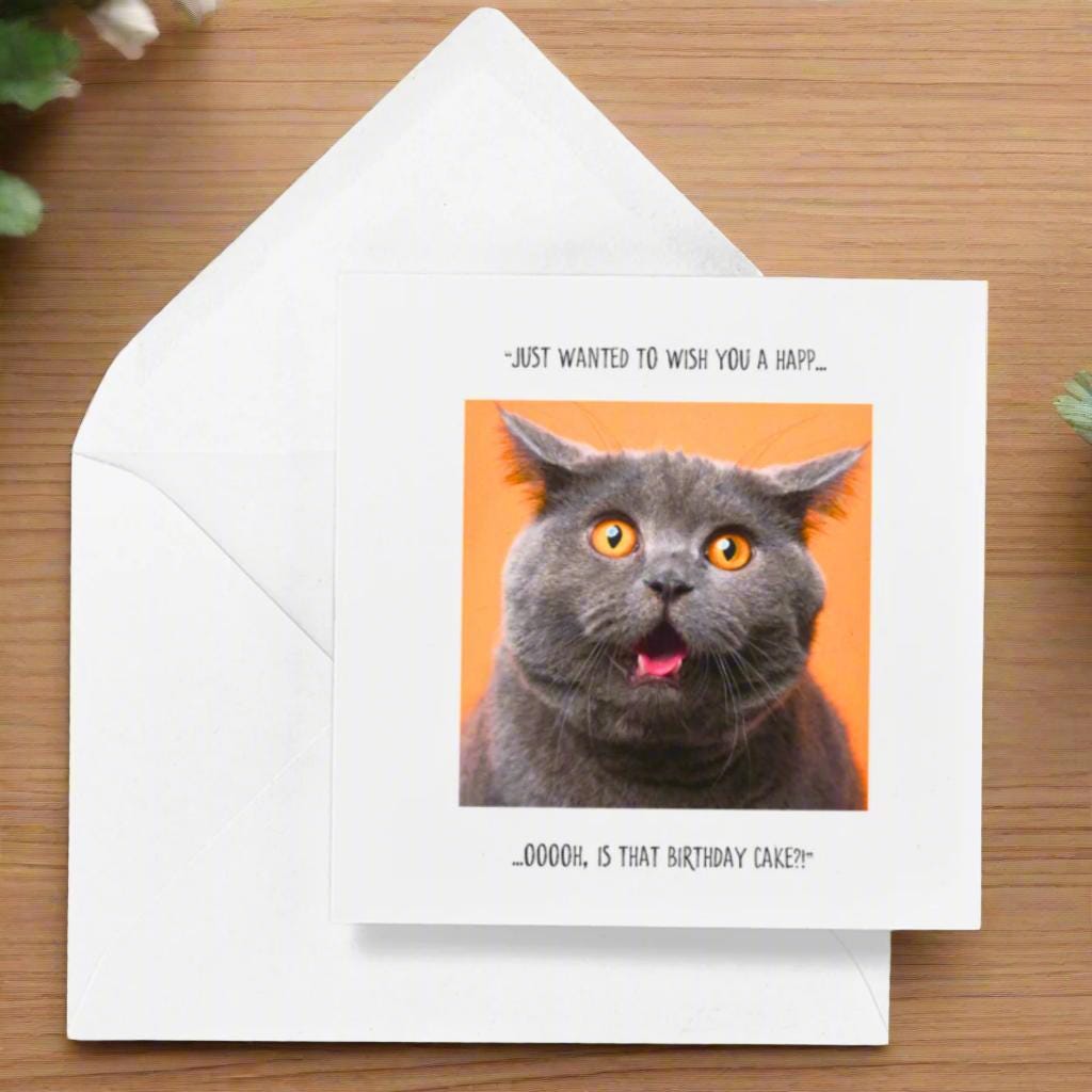 Funny Cat Birthday Card, Funny Cat Card, Humorous Cat Card, Quirky Cat ...