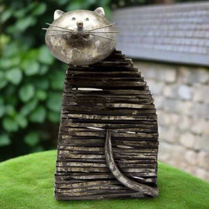 Metal Cat Sculpture, Cat Figurine, Cat Statue, Twisted Iron Standing ...