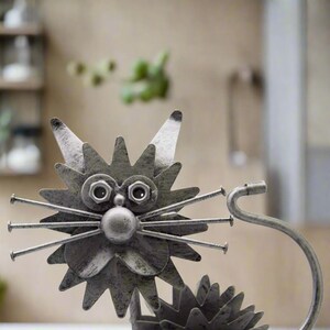 Metal Cat Sculpture, Cat Figurine, Cat Statue, Scrap Metal Standing Cat ...