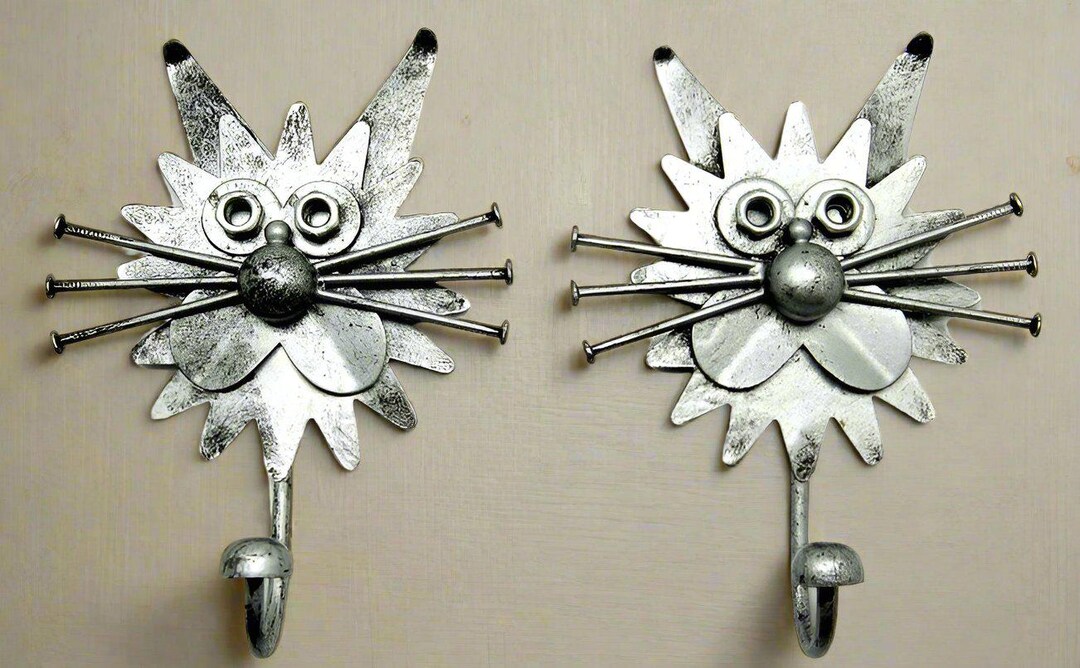 Pair of Metal Cat Hooks, Cat Wall Hooks, Cat Coat Hook, Cat Wall Hanger ...