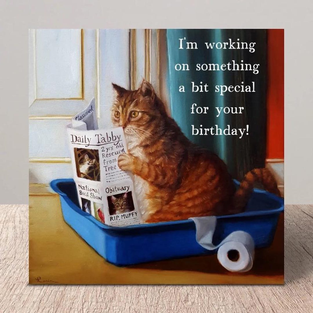 Funny Cat Birthday Card, Humorous Cat Card, Quirky Cat Card, Funny Cat Artist Card, Funny Pun ...