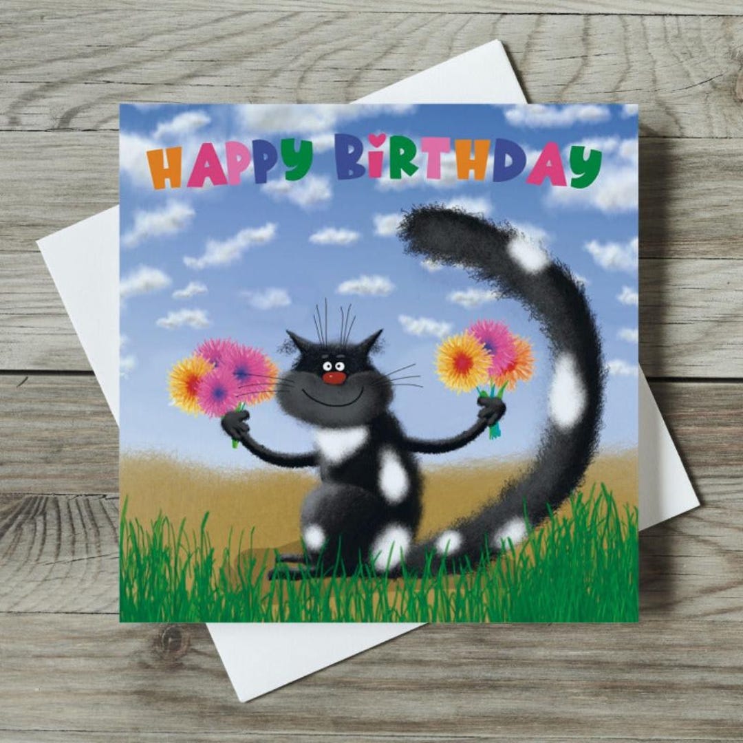 Black and White Cat Birthday Card, Cute Cat Card, Cat Lovers Card, Cat ...